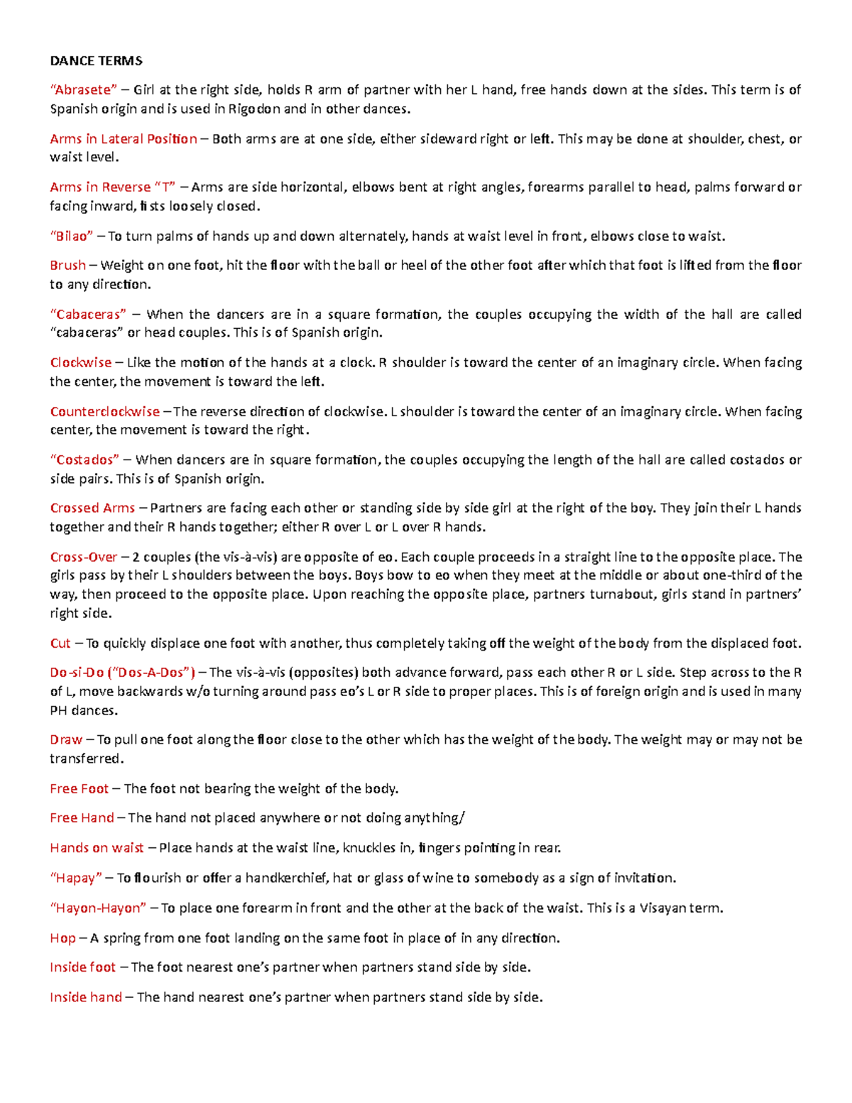 Dance Terms (P - physical education - DANCE TERMS “Abrasete” – Girl at ...
