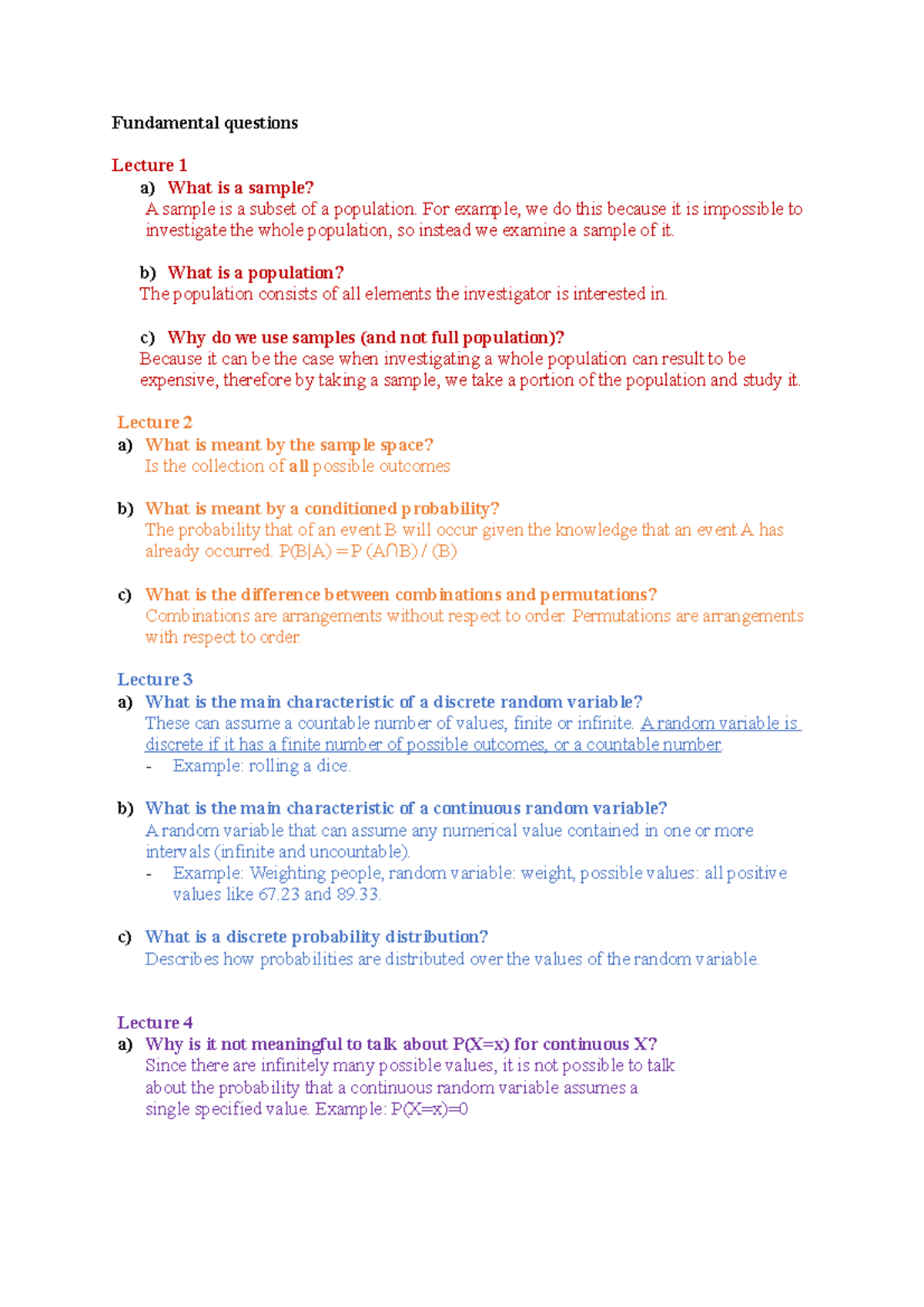 Fundamental Questions for Statistics 1 exam - Fundamental questions ...