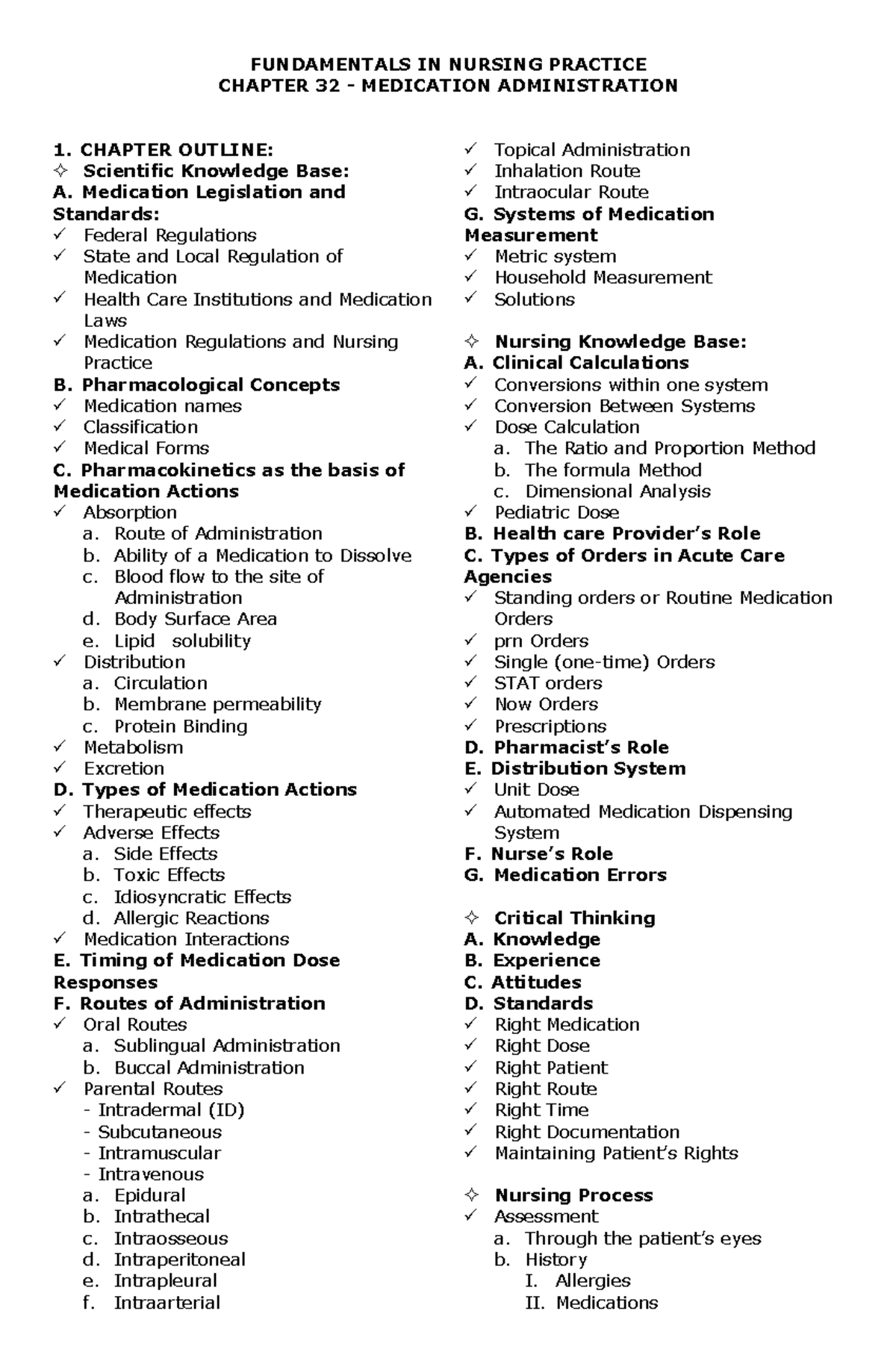 Fundamentals Chapter 32 - Medication Administration - FUNDAMENTALS IN ...
