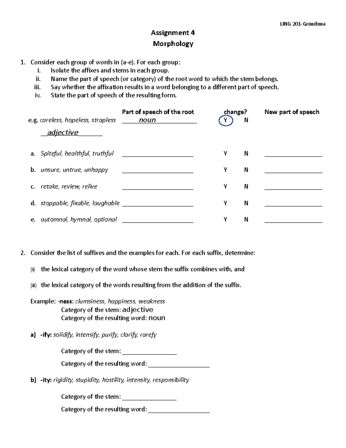 Assignment 4 Morphology F23 20231010 - LING 201-Grondona Assignment 4 ...
