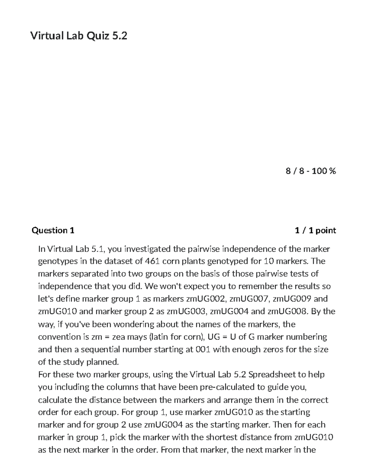 mbg2400 lab quiz 5.2 - Virtual Lab Quiz 5 Mapping a Qualitative and a ...