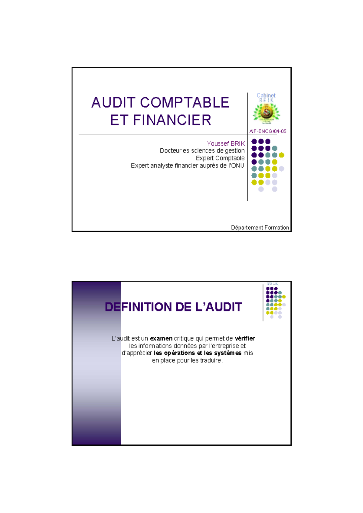 4037145 Audit Comptable Et Financier Encg - CabinetCabinet Département Formation AUDIT COMPTABLE ...