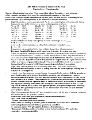 Hw w3 key - Ken Usher - CHE 451 Biochemistry homework #3 KEY 78 points listed / 50 points ...