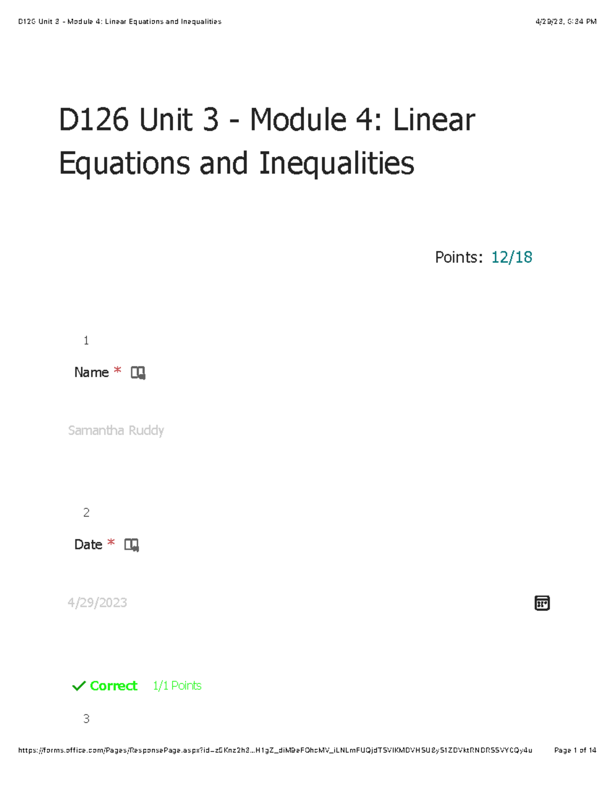 D126 Unit 3 - Module 4: Linear Equations and Inequalities ...