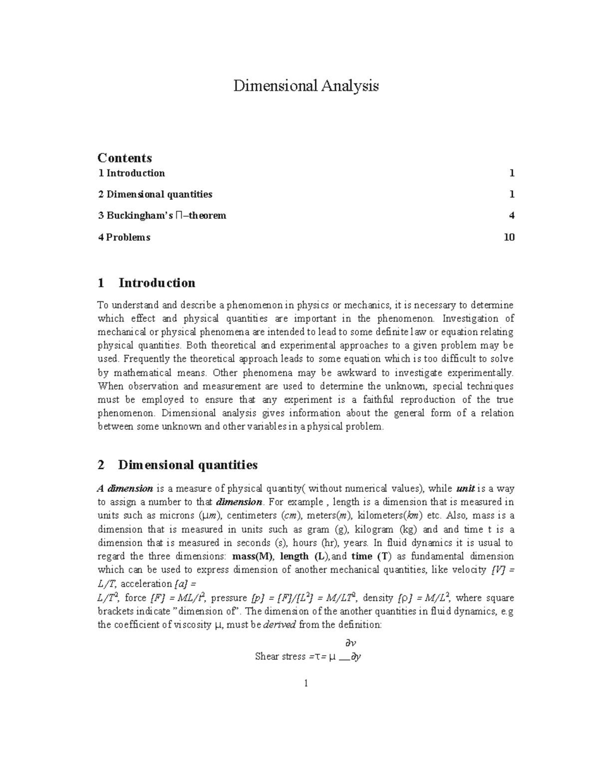 Dimensional Analysis phy - Dimensional Analysis Contents 1 Introduction 1 2 Dimensional ...