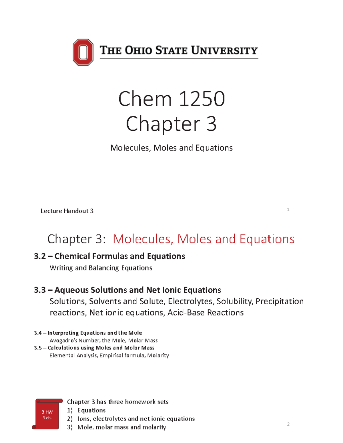 Chapter 3 Molecules, Moles, and Equations - Chem 1250 Chapter 3 ...