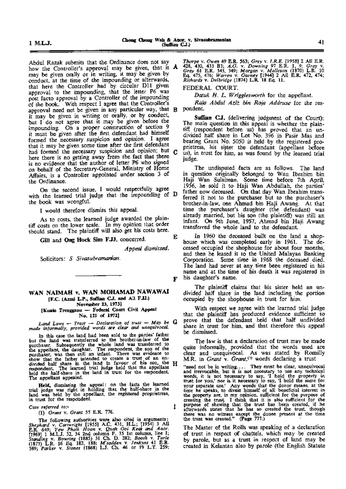 WAN Naimah v WAN Mohamad Nawawai - Equity and Trust 2 - Studocu
