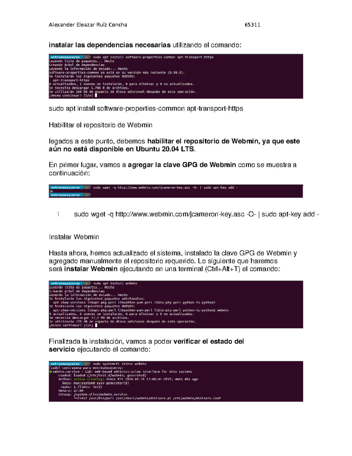 Instalación Webmin - tutorial - instalar las dependencias necesarias utilizando el comando: sudo ...