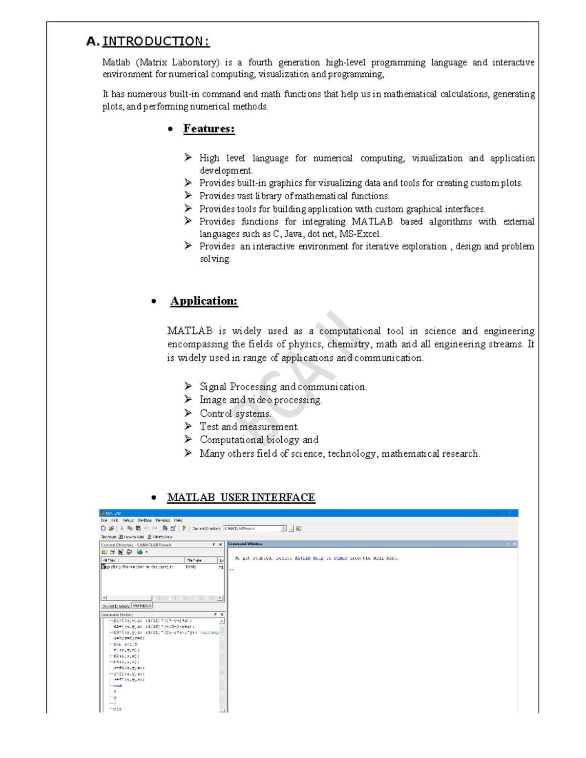 Bcaii Matlab Guide Matlab Content A Introduction Matlab Matrix Laboratory Is A Fourth