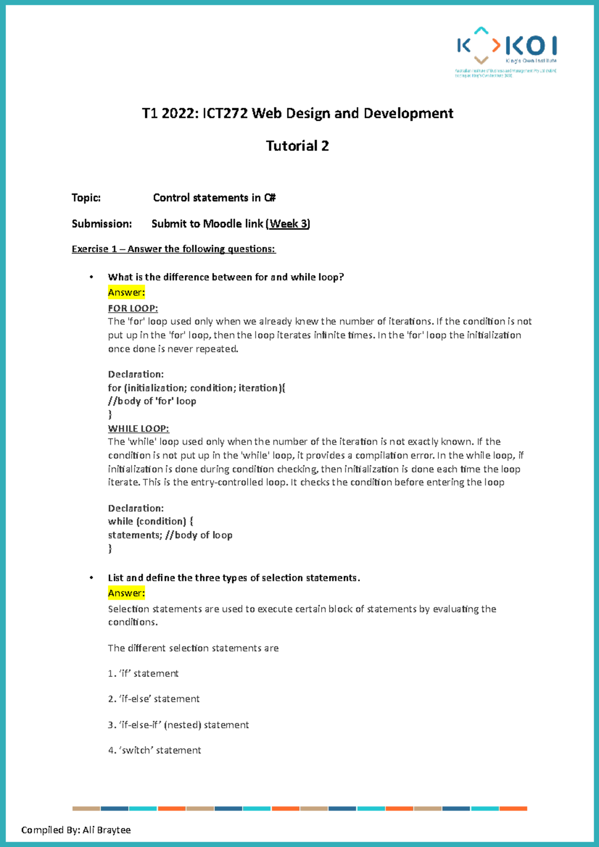 Week3 Tutorial 2 ICT272 T122 - T1 2022: ICT272 Web Design and ...