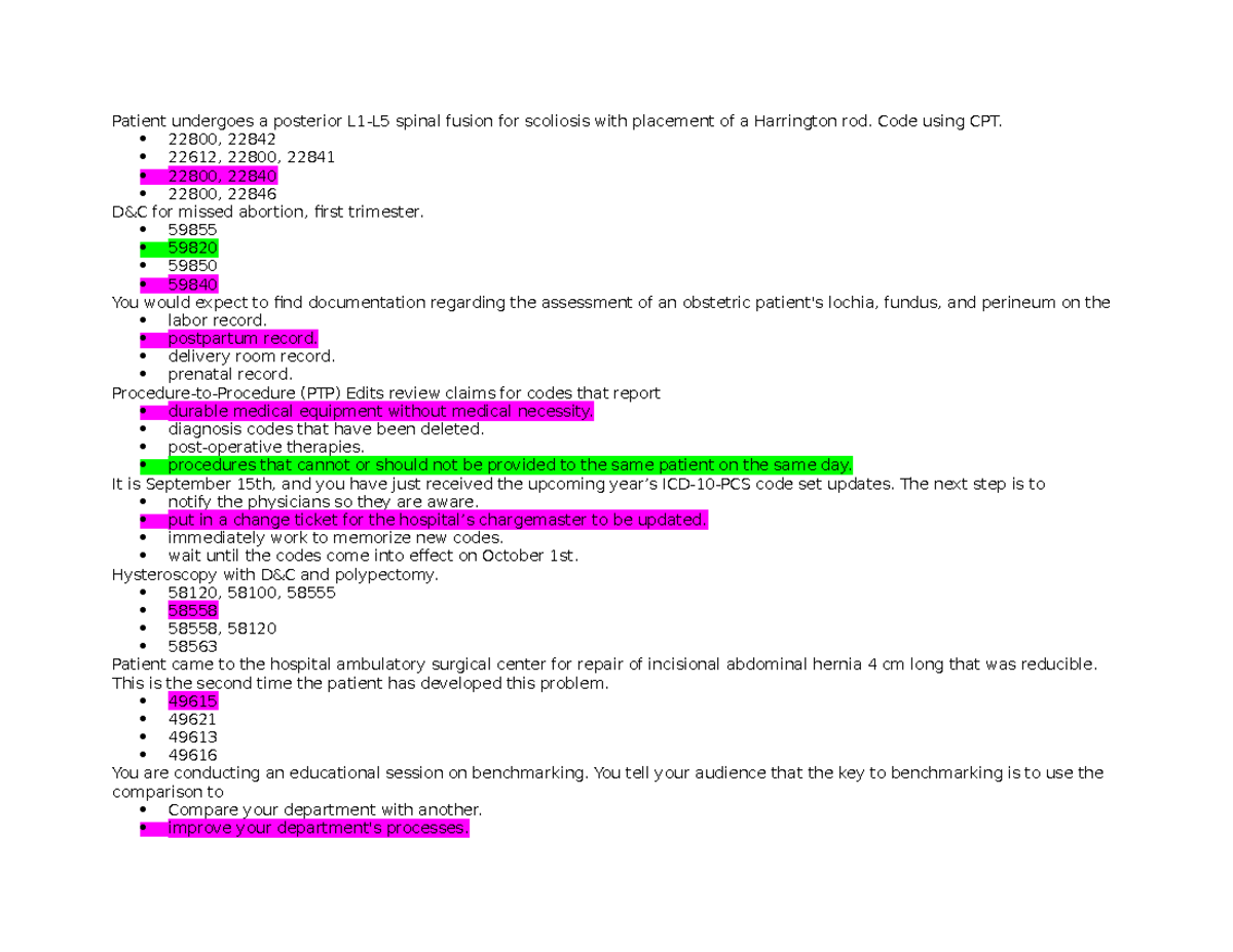2024 MCCG150 Mock Exam - Patient undergoes a posterior L1-L5 spinal ...
