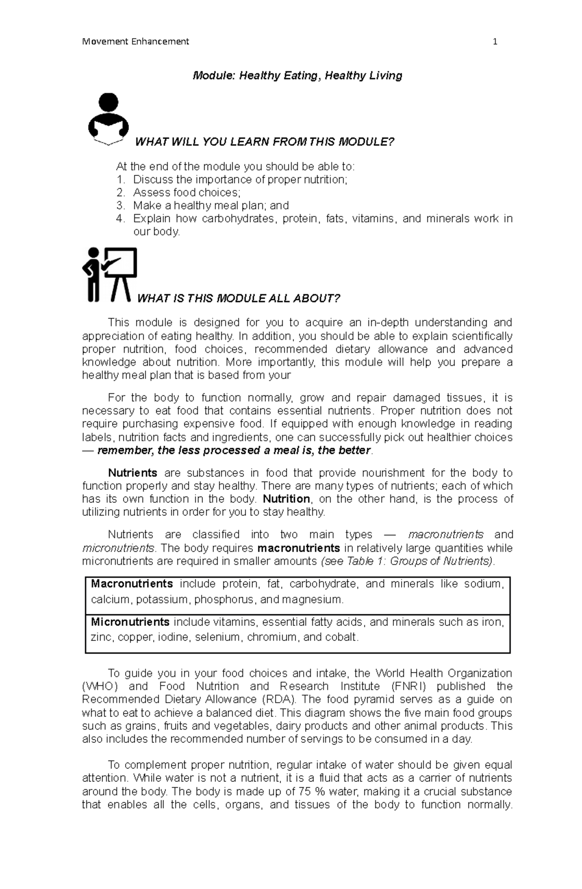 GPE1 Module 3 - Module: Healthy Eating, Healthy Living WHAT WILL YOU ...