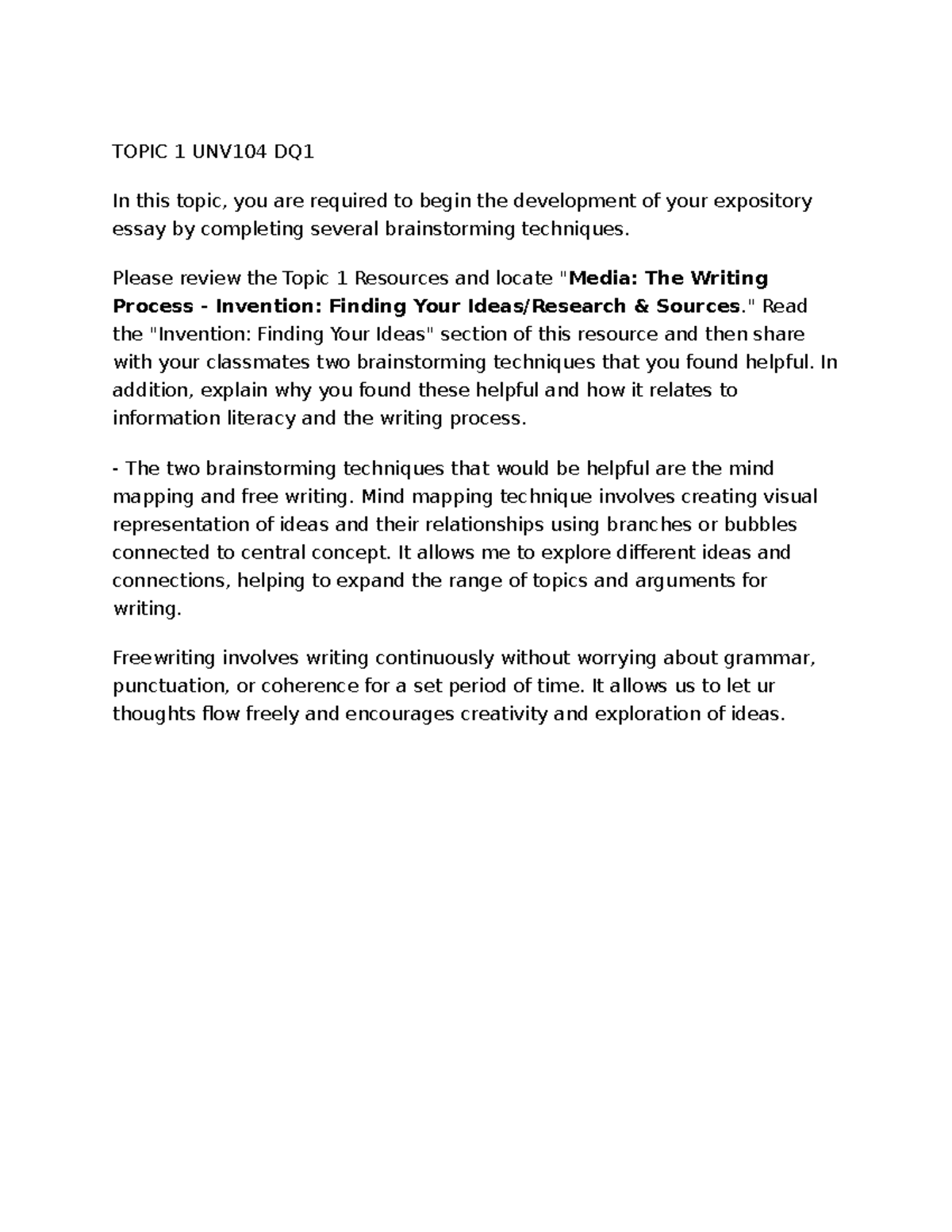 Topic 1 UNV104 DQ1 - Participation points - TOPIC 1 UNV104 DQ In this ...