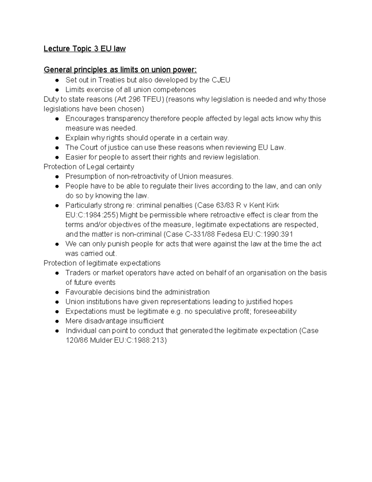 Lecture Topic 3 EU law - Lecture Topic 3 EU law General principles as limits on union power: Set ...