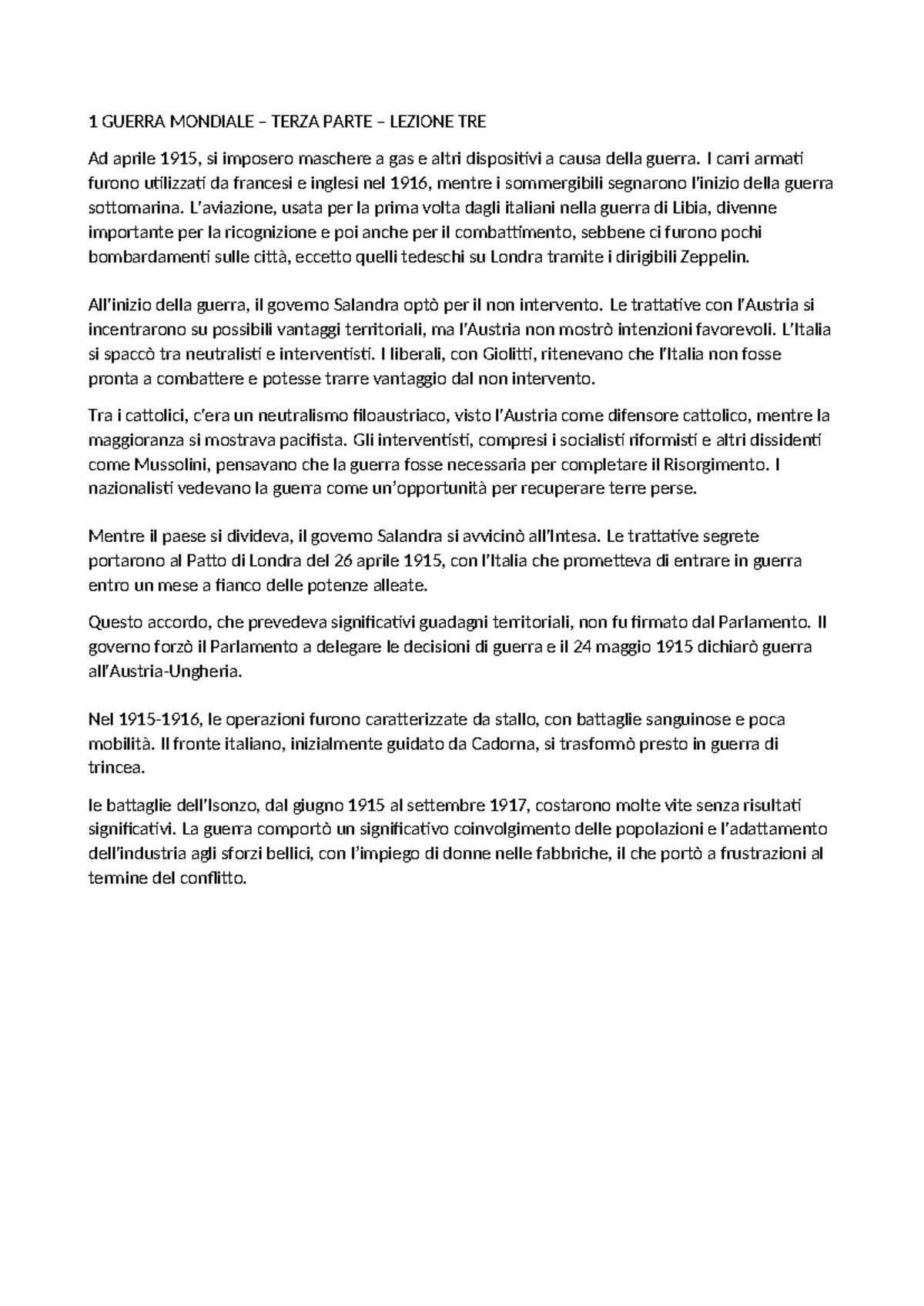 1 Guerra Mondiale Terza Parte - 1 GUERRA MONDIALE – TERZA PARTE ...