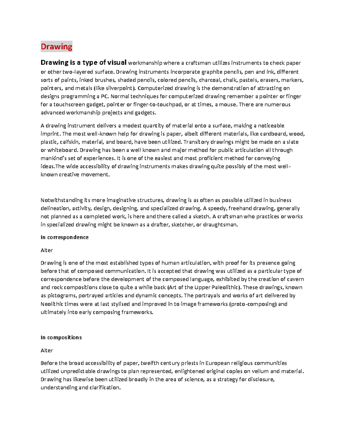 Document - Useful - Drawing Drawing is a type of visual workmanship ...
