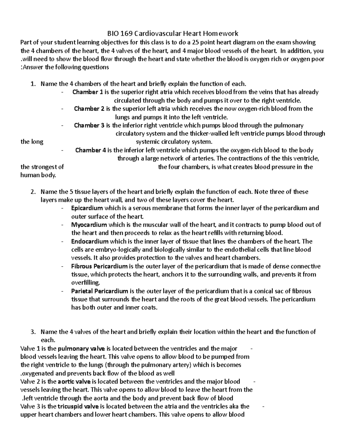 BIO 169 Heart and Blood Flow Homework Online-2 - BIO 169 Cardiovascular ...