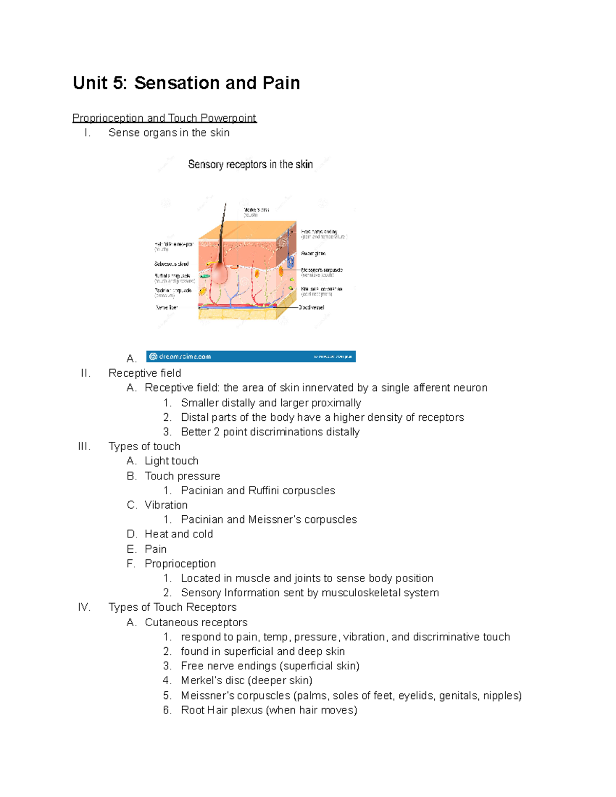 Unit 2 neuro notes - Unit 5: Sensation and Pain Proprioception and ...