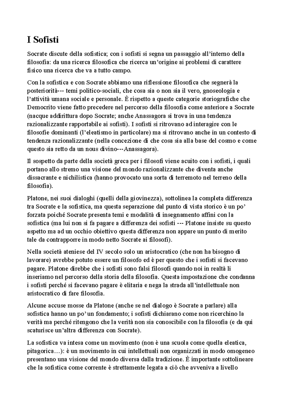 La Sofistica, Protagora e Gorgia - I Sofisti Socrate discute della sofistica; con i sofisti si ...