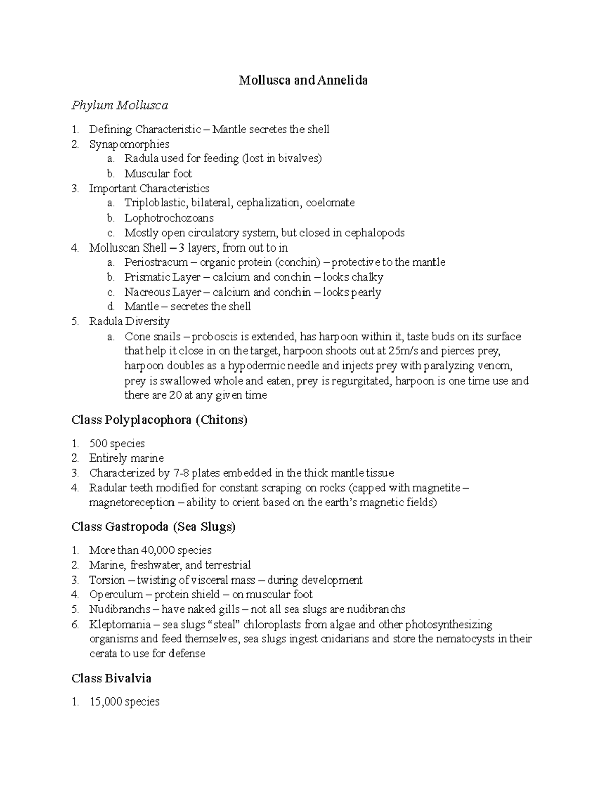 Mollusca and Annelida - These are notes from Professor Allen's BIOL 302 ...