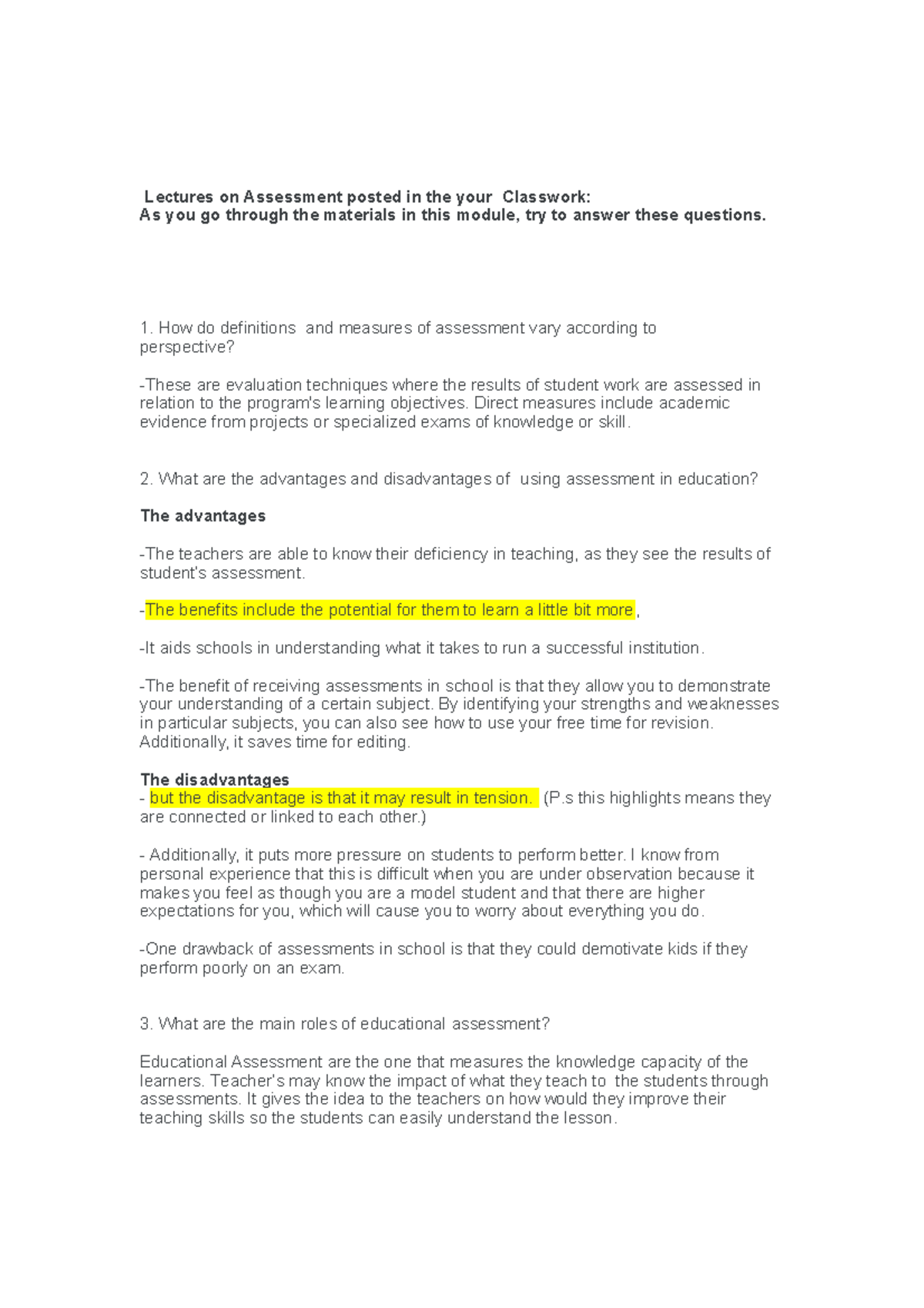 Learning Activity 1 - about assessment - Lectures on Assessment posted ...