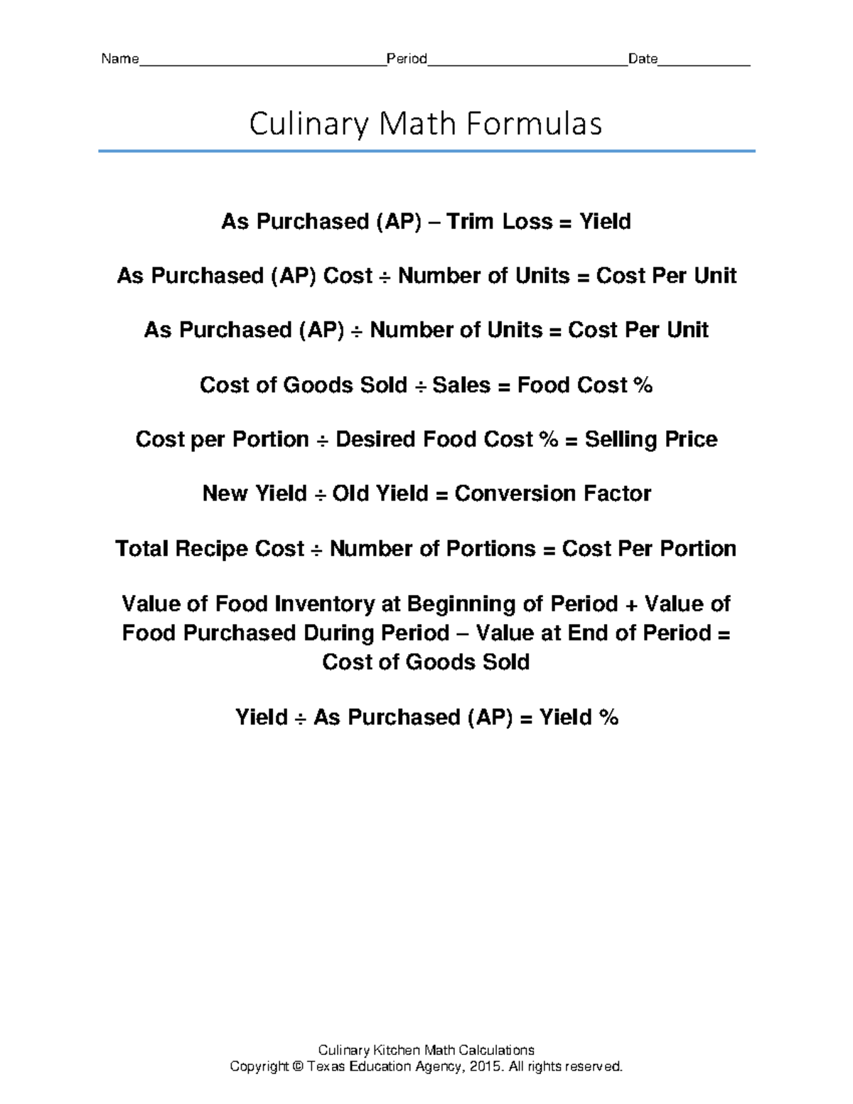 269210544 Culinary Math Formulas - - Studocu