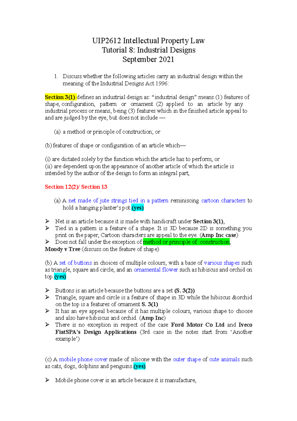 Tutorial 8 (Industrial Design) - Intellectual Property Law - MMU - Studocu