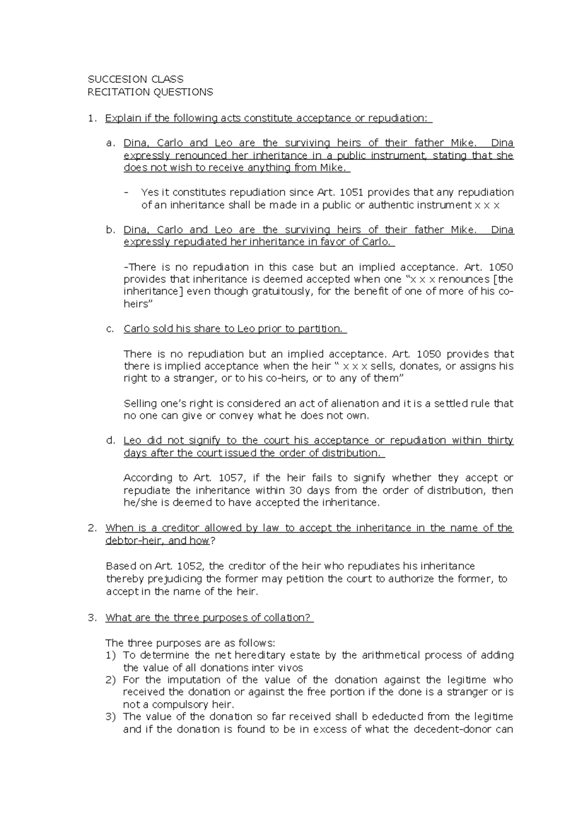 Recitation acceptance collation n partition - SUCCESION CLASS ...