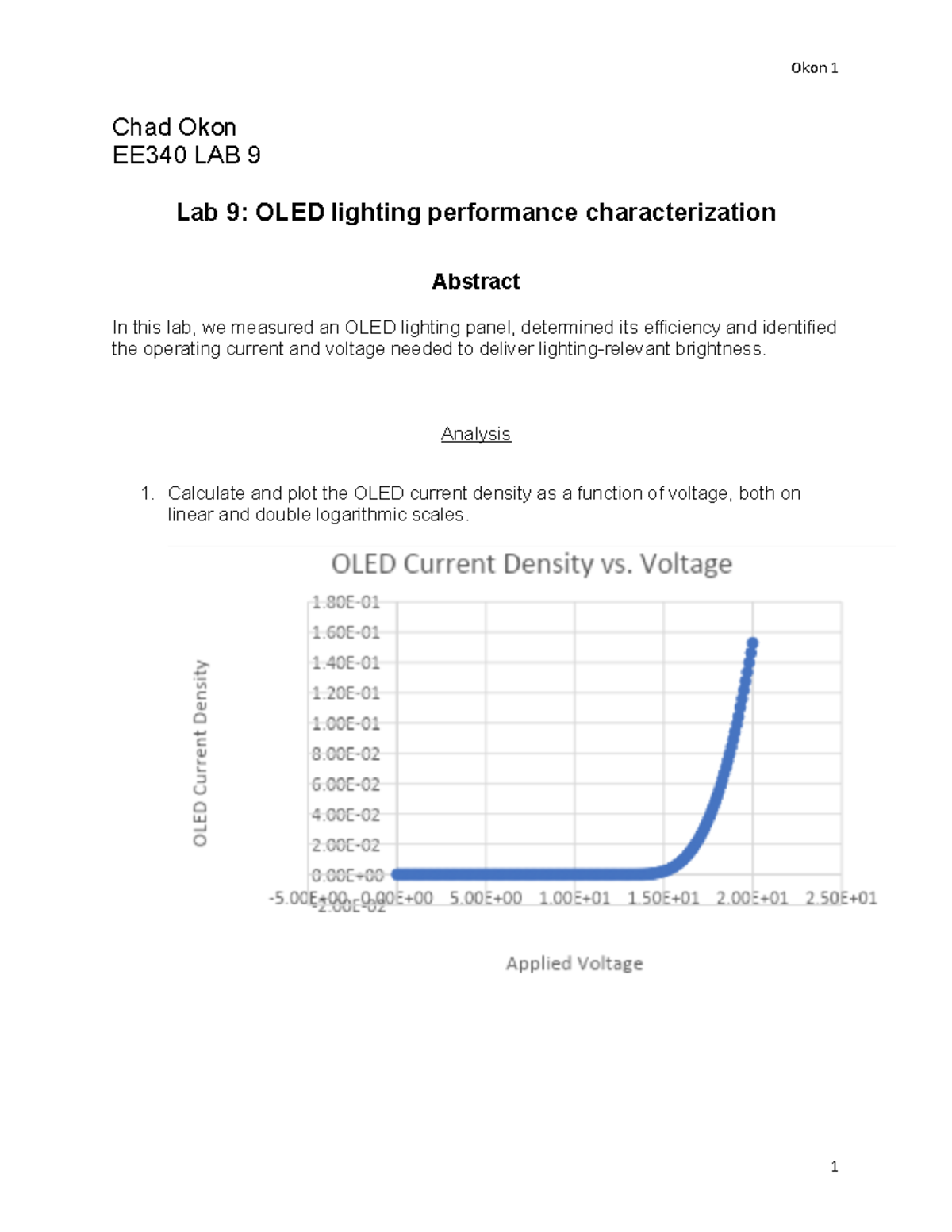 Lab 9 - OLED lighting analysis (1) (Autosaved) - Chad Okon EE340 LAB 9 ...