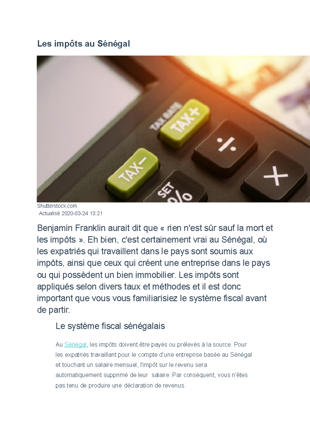 Les impôts au Sénégal - Les impôts au Sénégal Shutterstock Actualisé ...