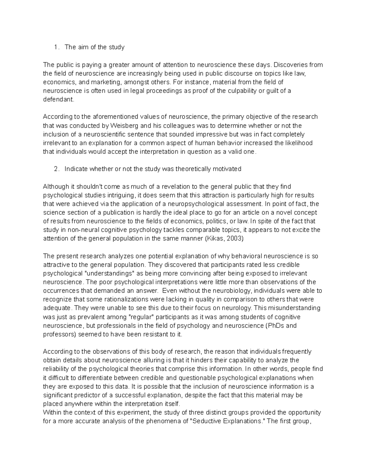 Critical evaluation assignment - The aim of the study The public is ...