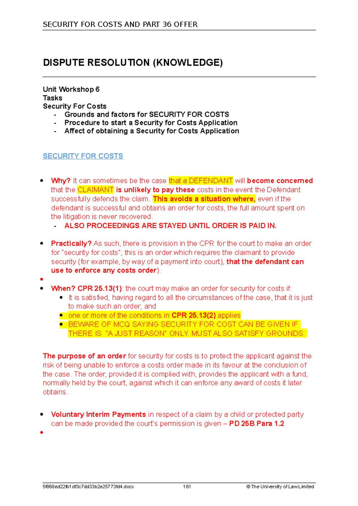 Workshop 6 Dispute Resolution - Security for Costs : Part 36 Offer ...