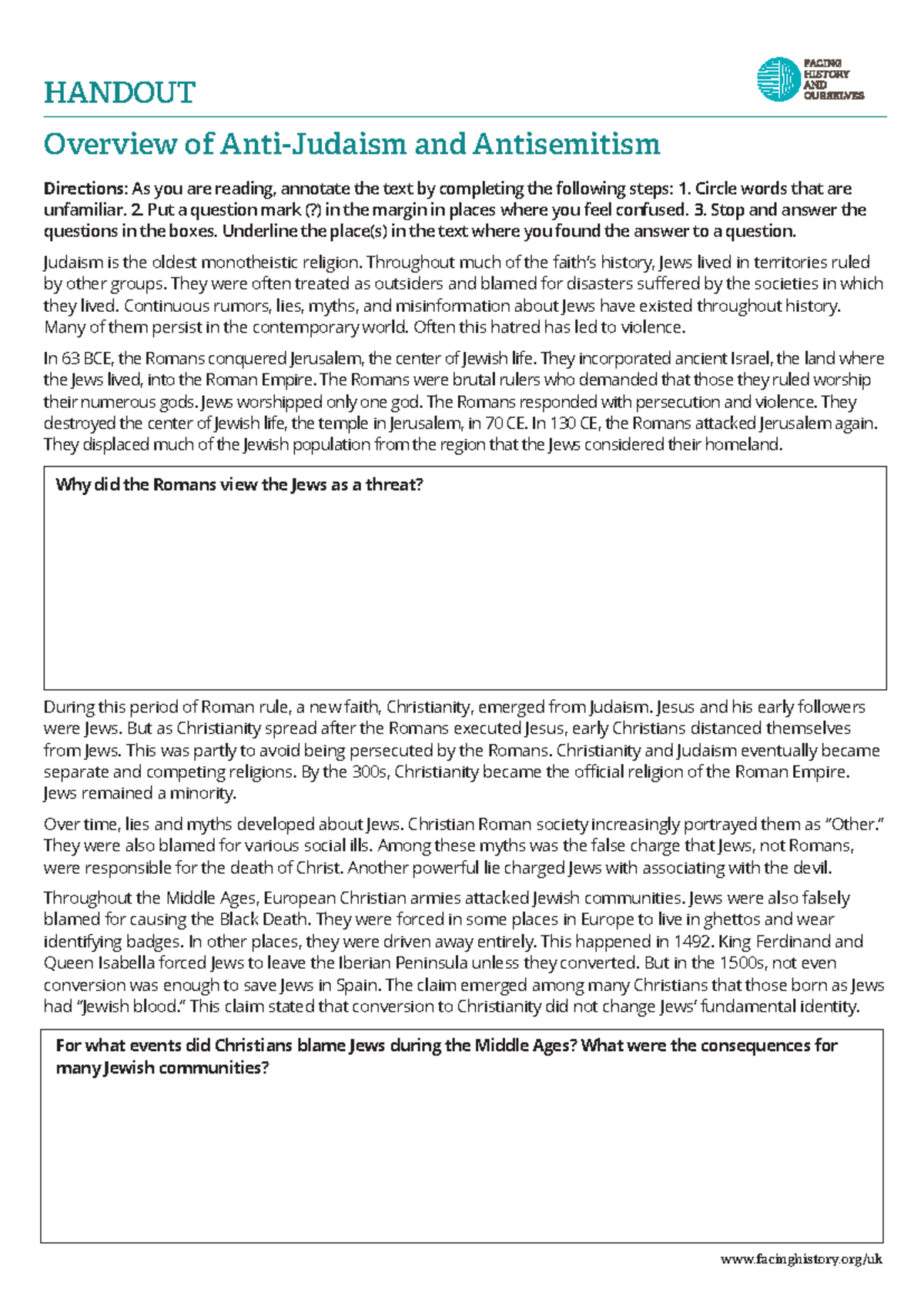 8-Overview of Anti-Judaism and Antisemitism - HANDOUT Overview of Anti ...