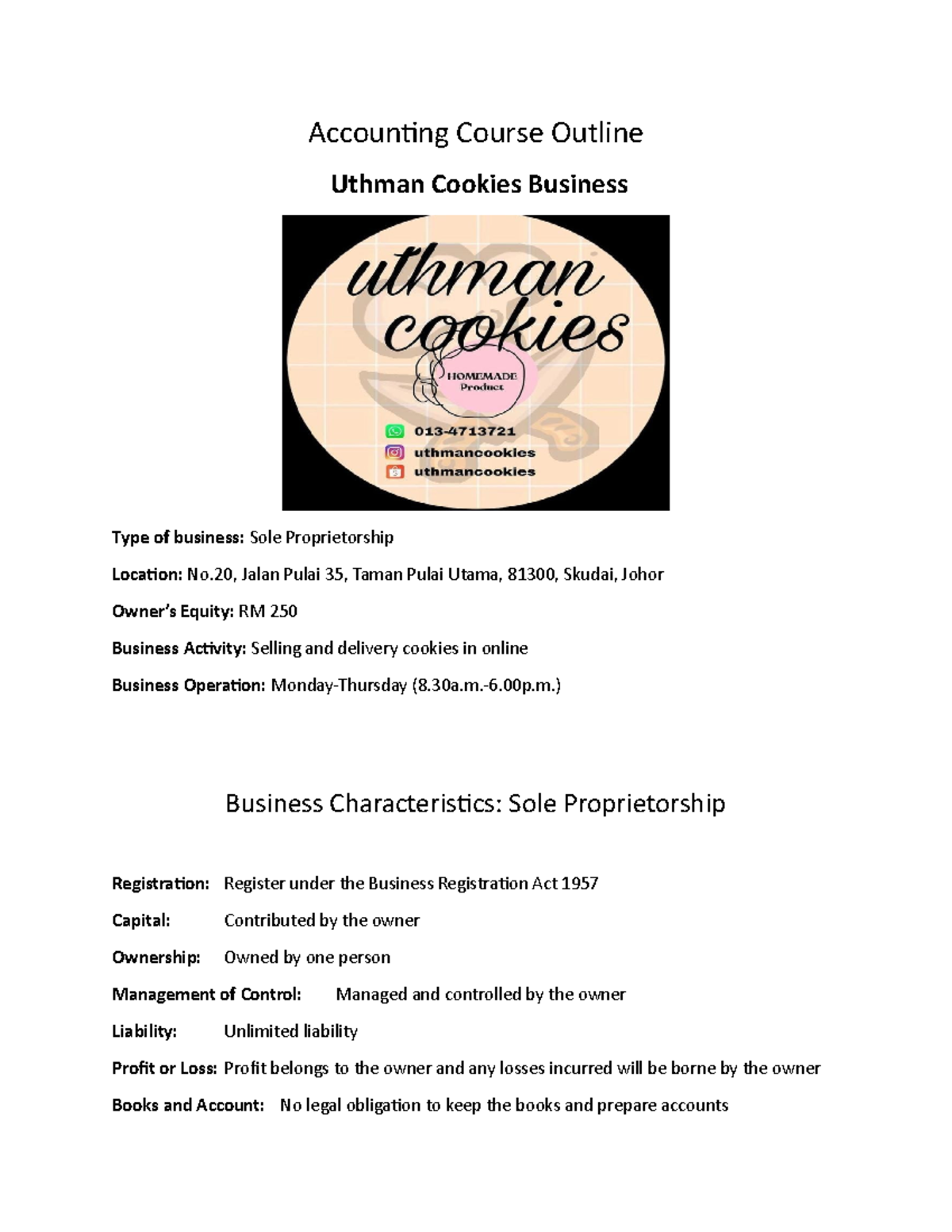 Accounting Course Outline - Accounting Course Outline Uthman Cookies ...