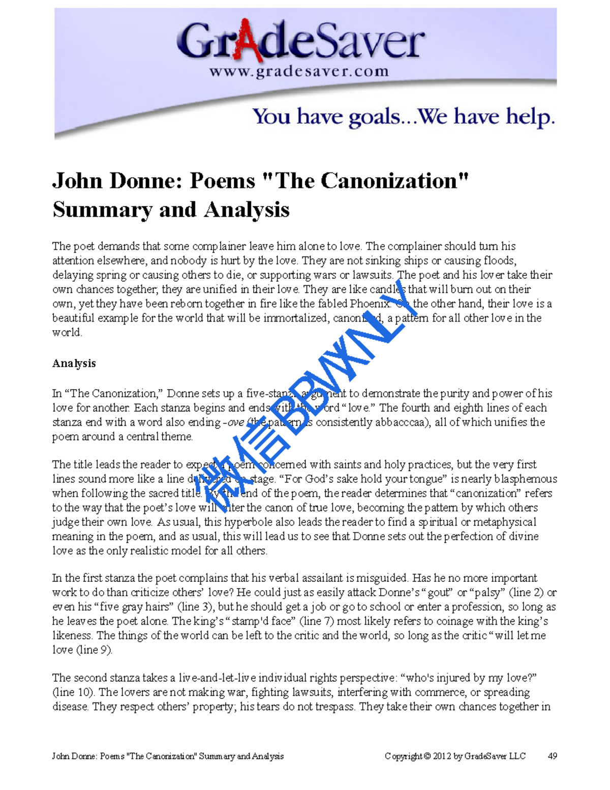 John-Donne-Poems-Grade Saver 53 - John Donne: Poems "The Canonization ...