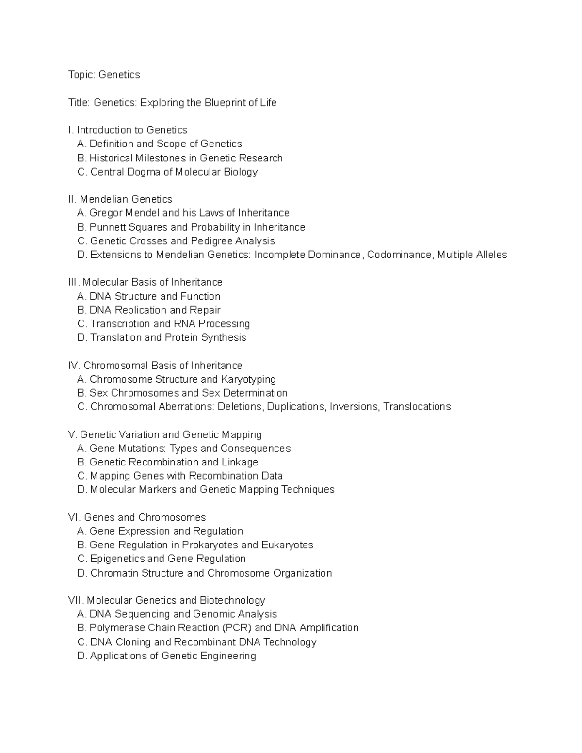 Topic Genetics - Evolution and Behavior - Topic: Genetics Title ...