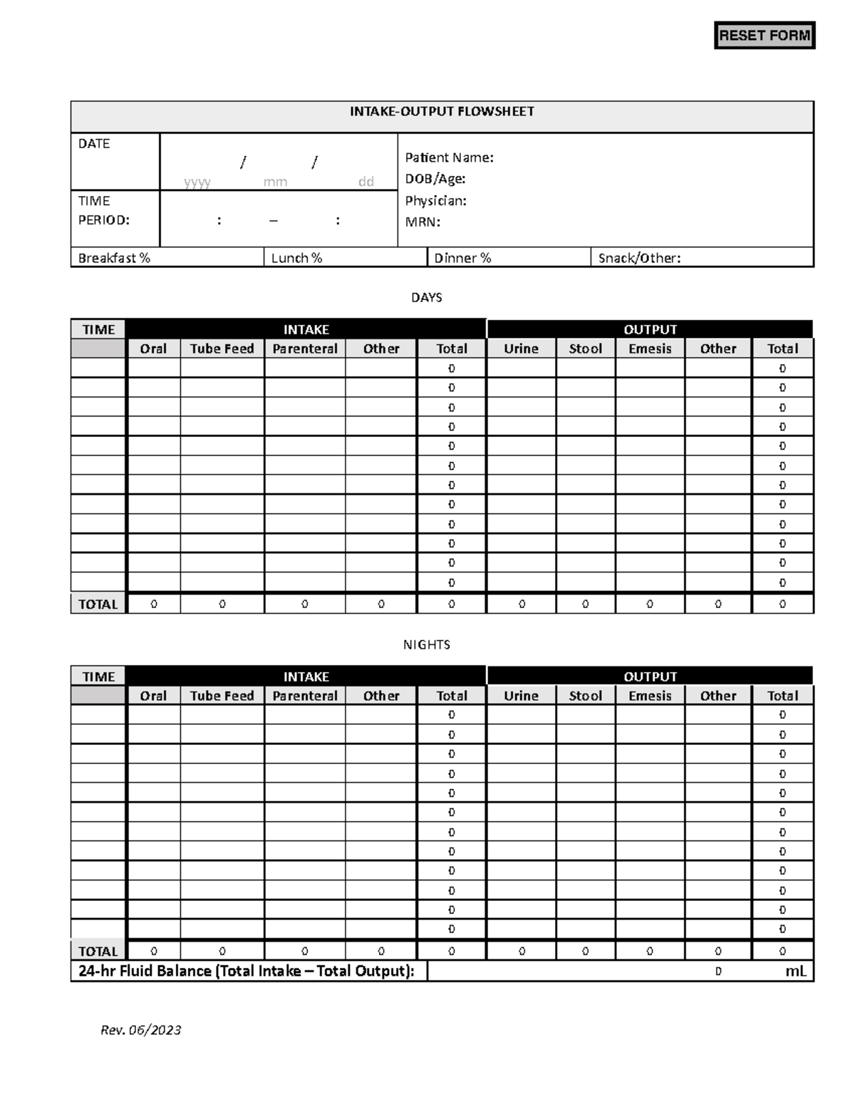 In out flowsheet fillable 1 - NSG 2317 - Rev. 06/ INTAKE-OUTPUT ...