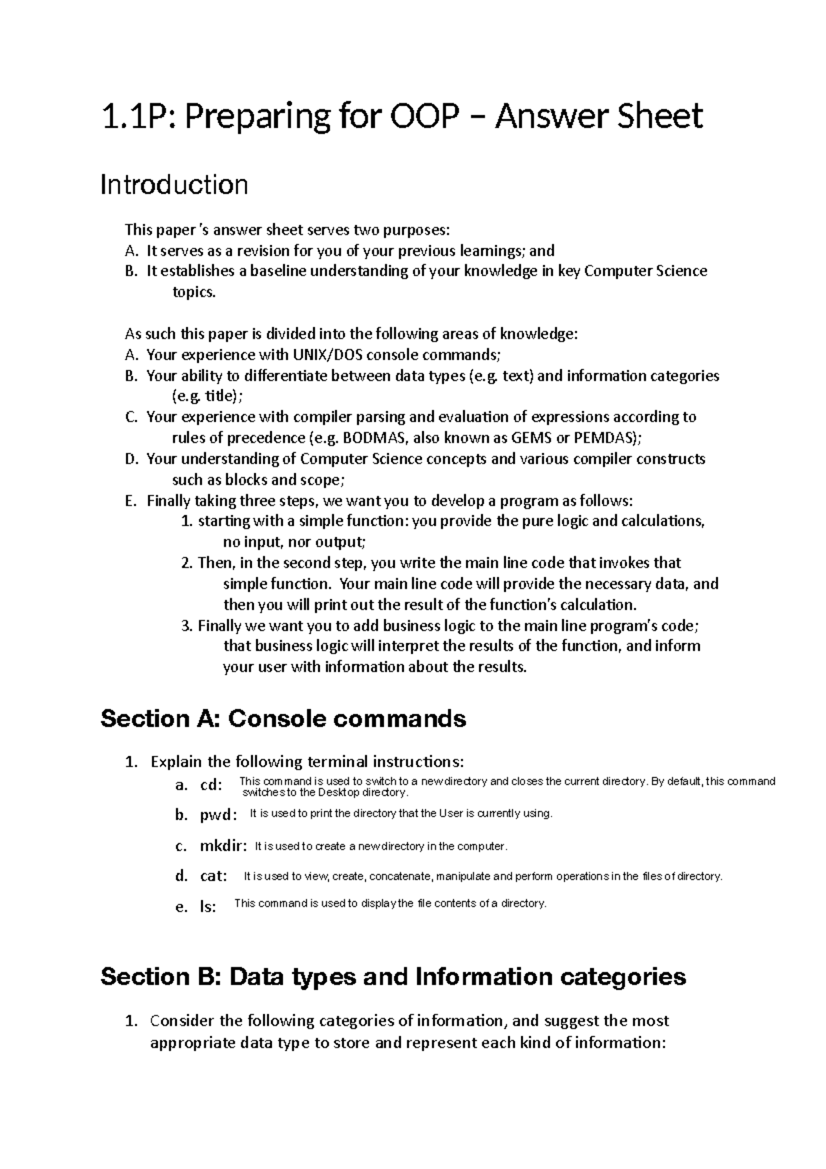1.1P - Preparing for OOP Answer Sheet 24HS2 - 1: Preparing for OOP – Answer Sheet Introduction ...