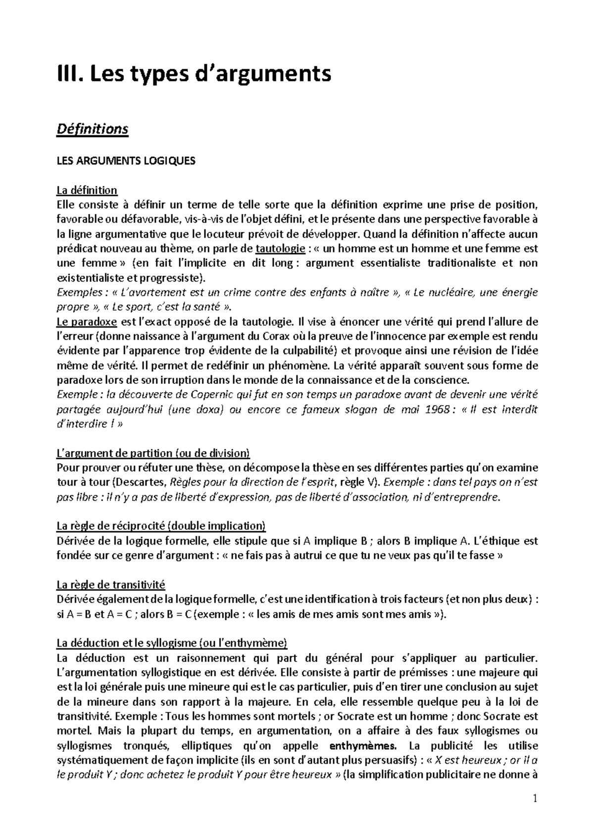 Les types darguments-2022 rhéto - III. Les types d’arguments ...