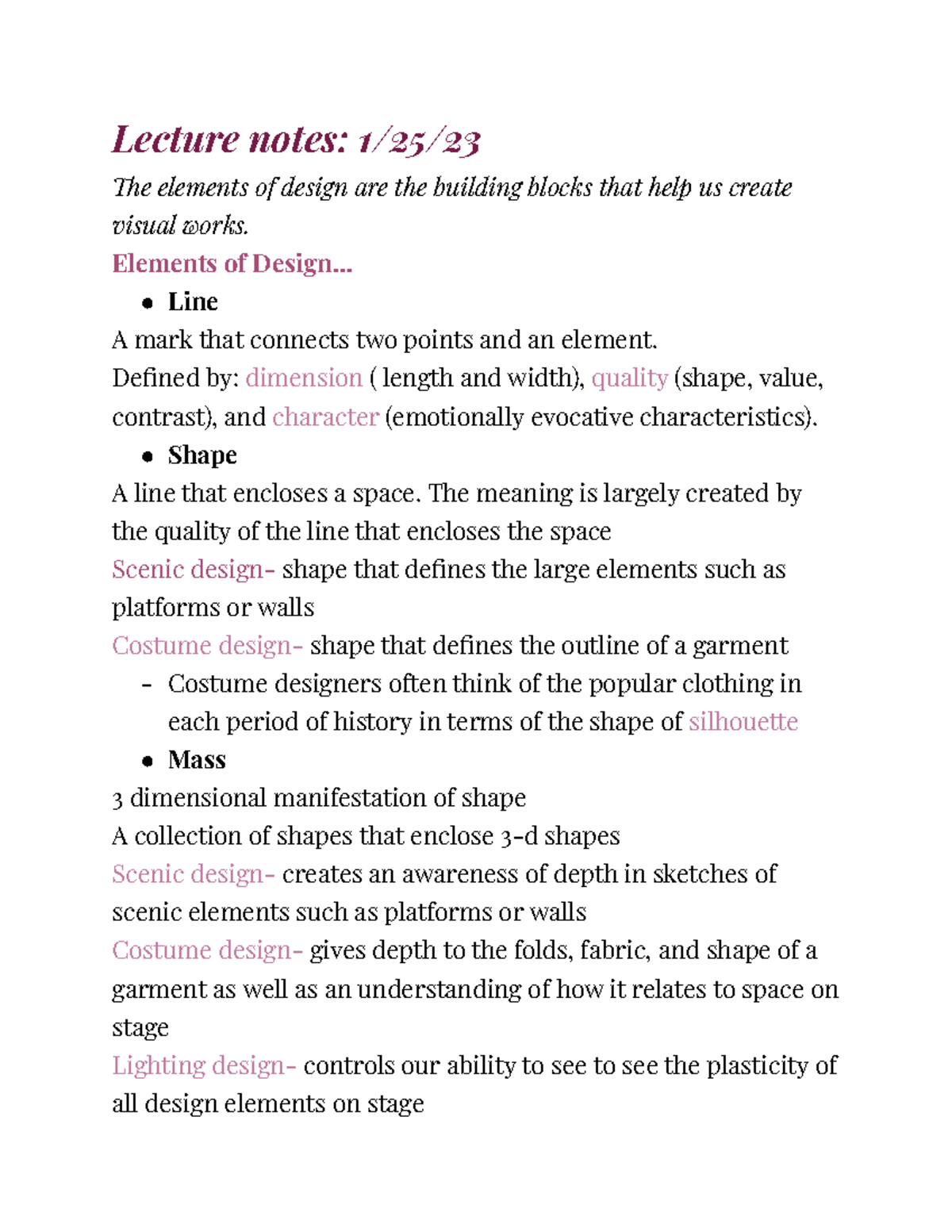 Elements of design - notes - Lecture notes: 1/25/ e elements of design ...