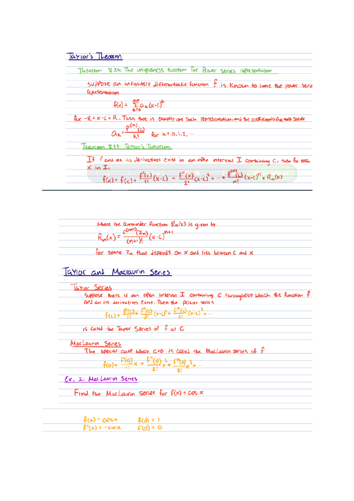 8.8 Taylor and Mac Laurin Series - Notes - MT 2413 - Studocu