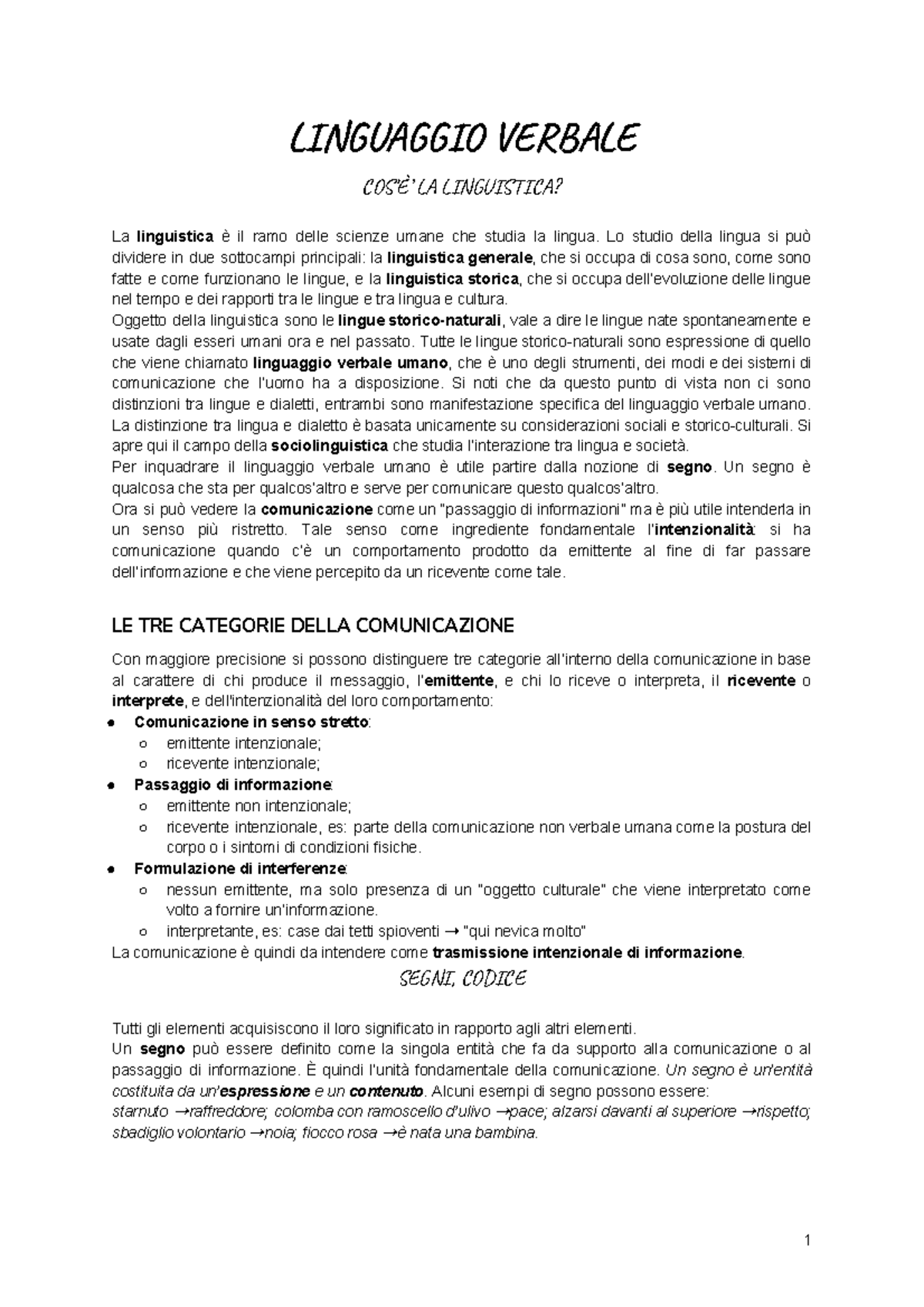 Linguaggio Verbale - LINGUAGGIO VERBALE COS'È’ LA LINGUISTICA? La ...