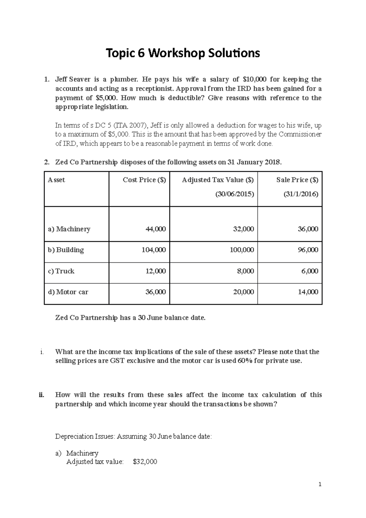 Topic 6 workshop q's and solutions 2018 - Topic 6 Workshop Solutions 1 ...