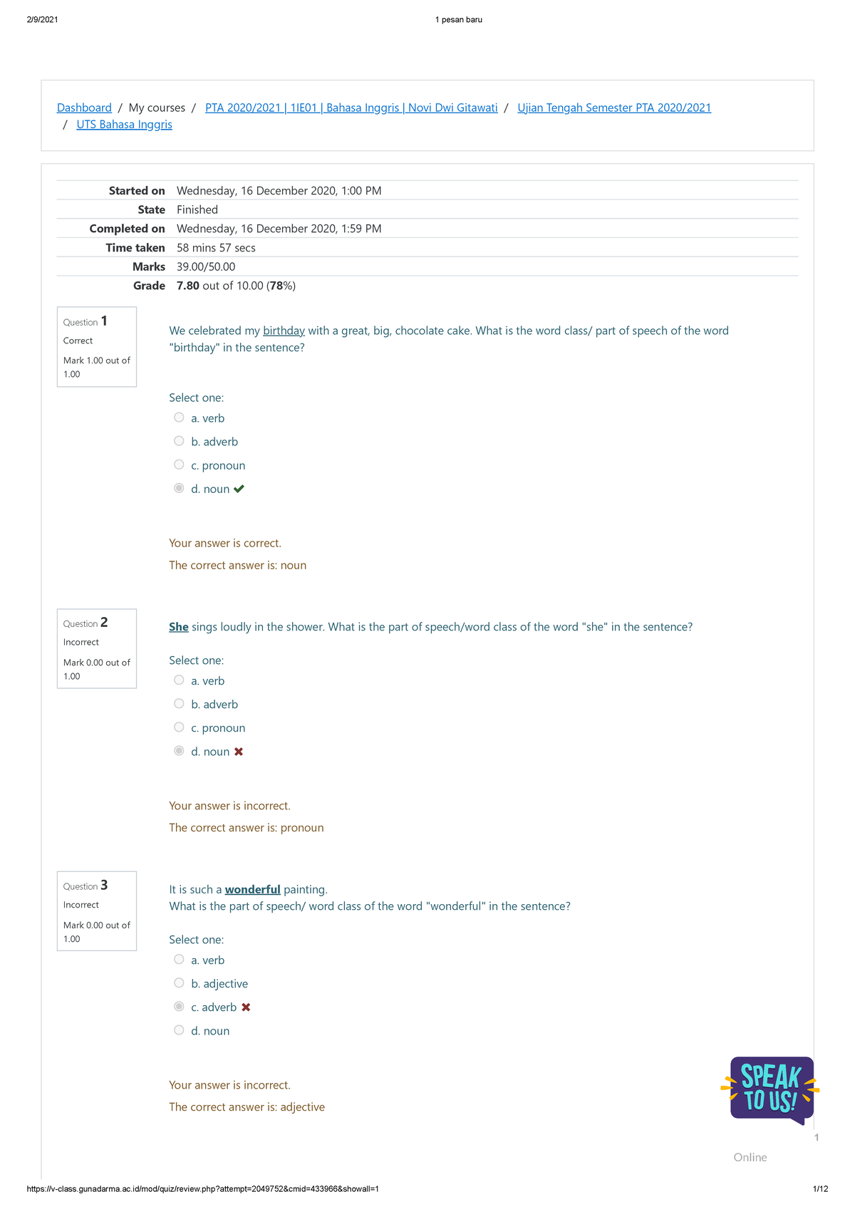 UTS Bahasa Inggris - Dashboard / My courses / PTA 2020/2021 | 1IE01 ...