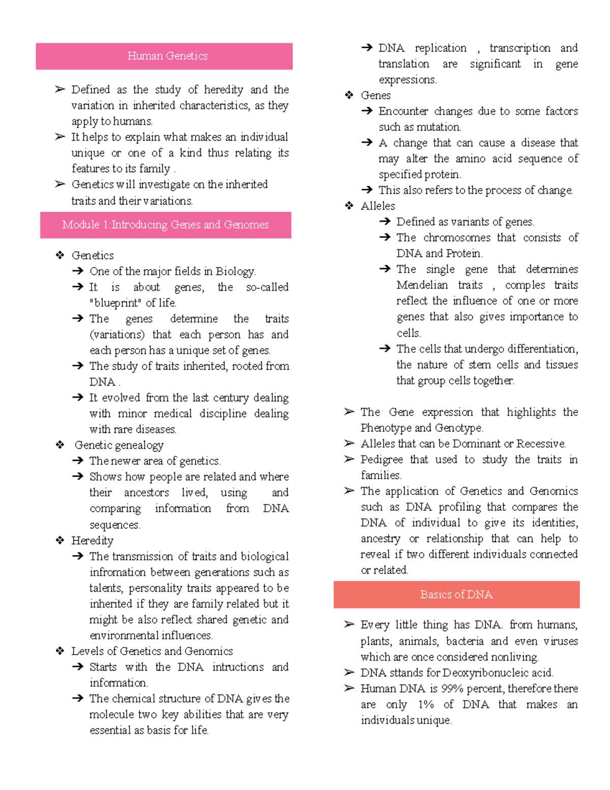 Human Genetics Module 1 Introduction - Defined as the study of heredity ...