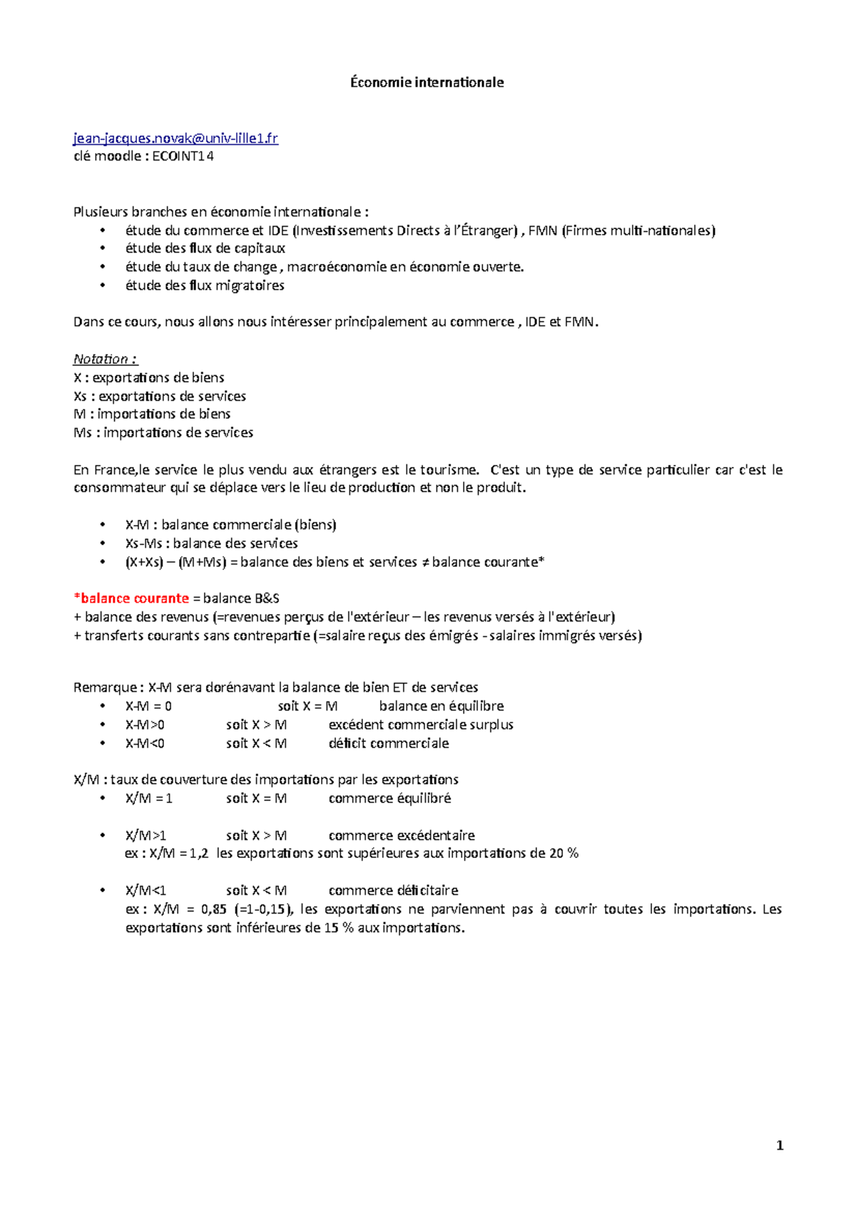 ECO Inter A Imprimer[ 1783] - Warning: TT: undefined function: 32 Économie internationale - Studocu