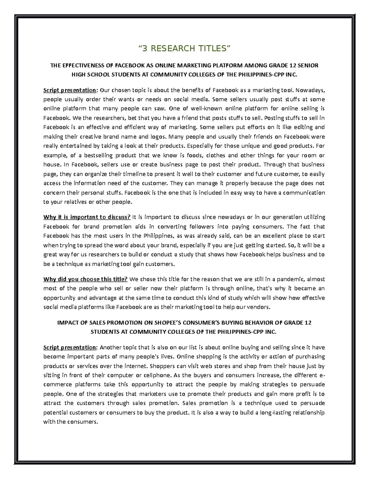 3- Research- Titles - None - “3 RESEARCH TITLES” THE EFFECTIVENESS OF ...