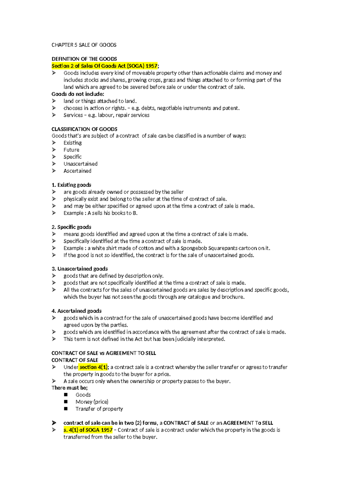 Chapter 5 SALE OF Goods - CHAPTER 5 SALE OF GOODS DEFINITION OF THE ...