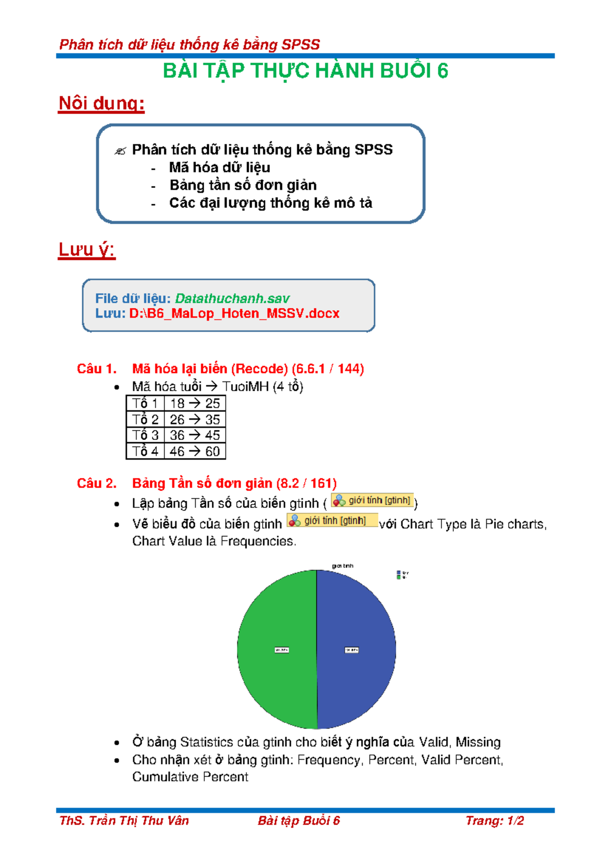 Bai Tap Thuc Hanh B6 - thực hành - Phân tích dữ liệu thống kê bằng SPSS ThS. Trần Thị Thu Vân ...