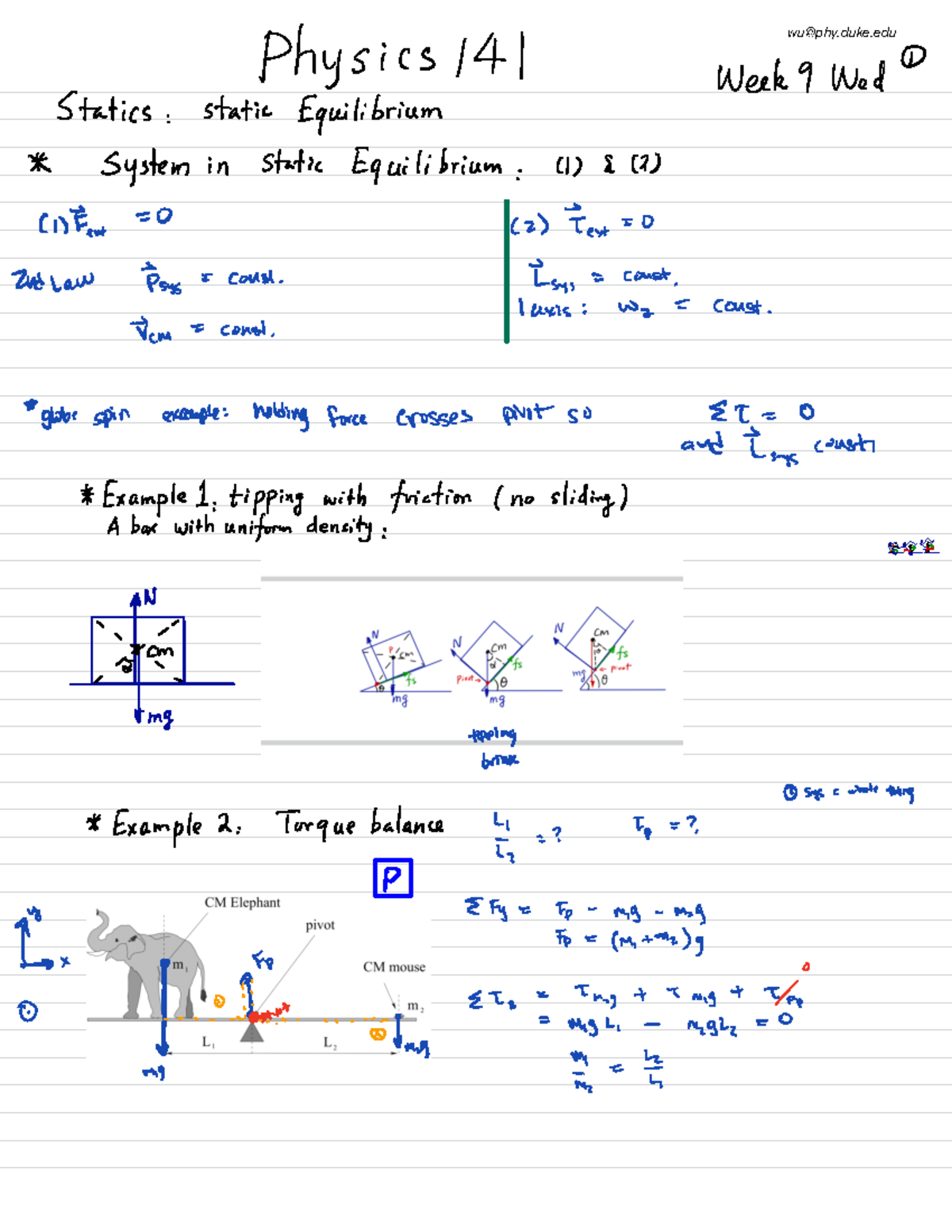Week9Wed STA In Class Notes outline - wu@phy.duke Physics 141 ① Week 9 ...